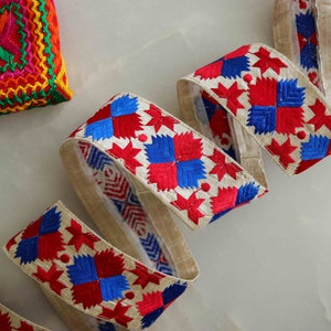 Red Blue Floral Phulkari Trim,embroidered Indian Border,geometric ...