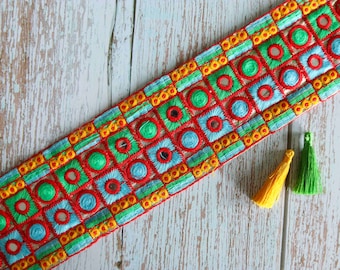 Red Blue Floral Phulkari Trim,embroidered Indian Border,geometric ...