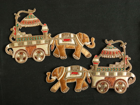 Vintage Elephant Chariot Embroidered Patchhandmade Gold - Etsy