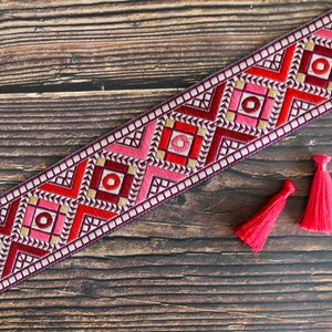 Beige Red Geometric Jacquard Trim,pink Red Checks Brocade Border,indian ...