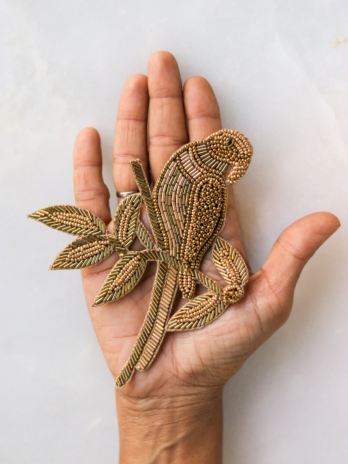 Golden Parrot Beaded Embroidered Patchhandmade Parrot | Etsy