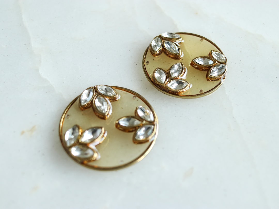 Round Gold Glass Kundan Button,indian Floral Kurta Button, Jaipur ...