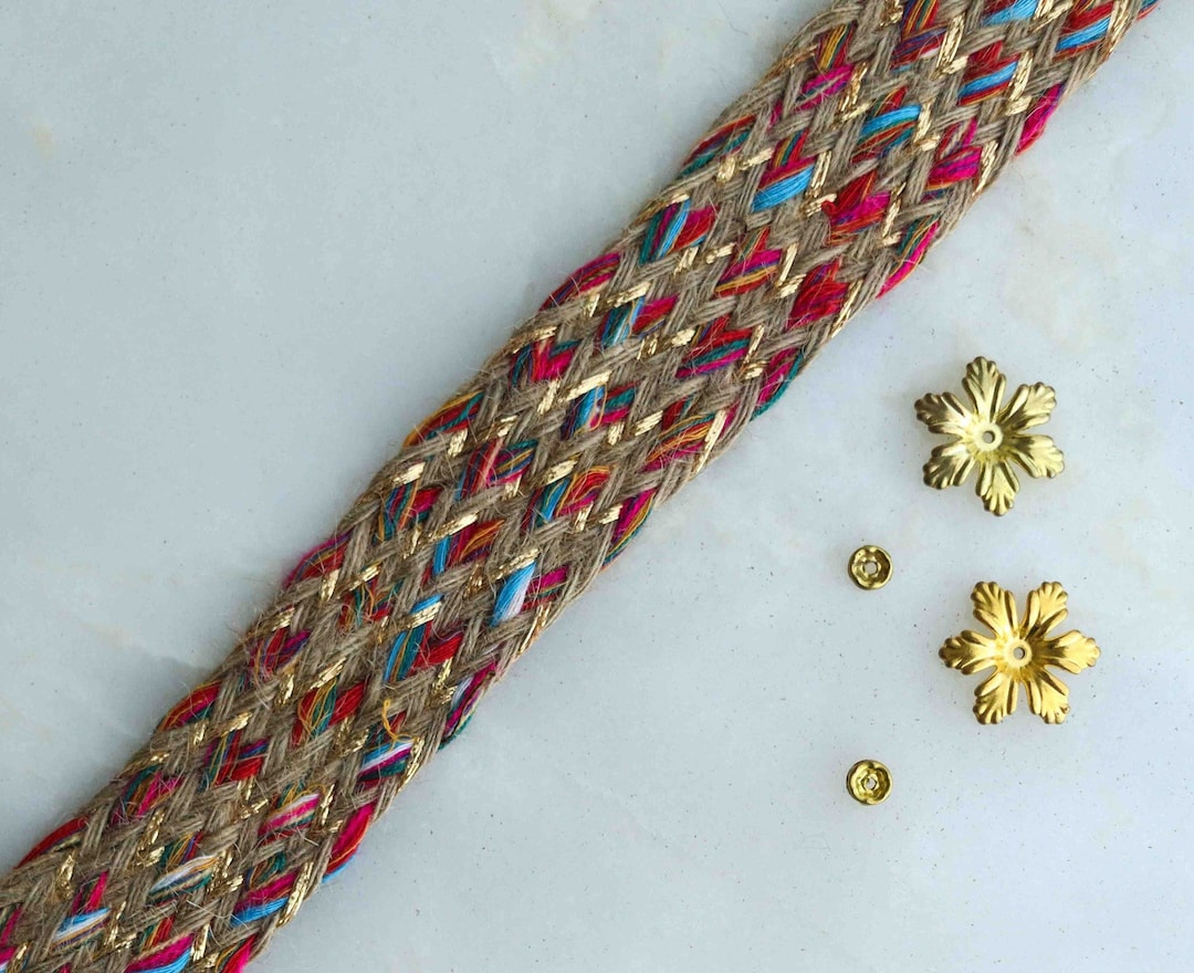 Boho Jute Twine Braided Trim,indian Fabric Border,rustic Beige Pink ...