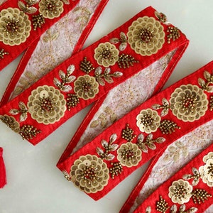 Red Gold Floral Embroidered Trim,sequin Embroidered Floral Lace,quirky ...