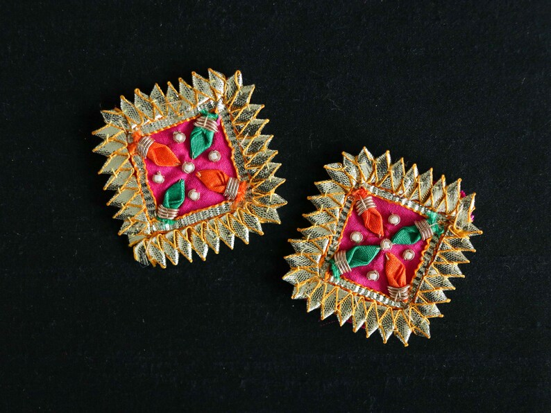 Square Pink GOld Embroidered PatchIndian Handmade Gota | Etsy