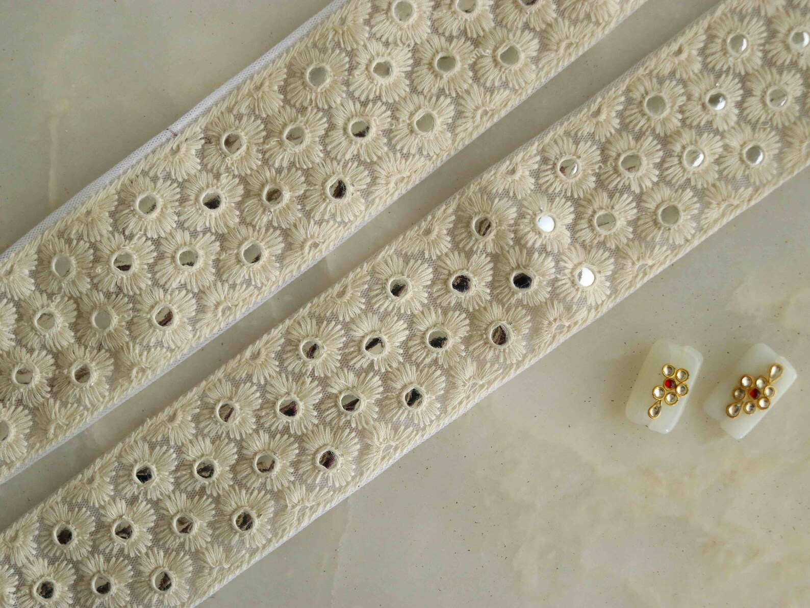 White Floral Mirror Sequin Trimembroidered Indian Net Sequins - Etsy