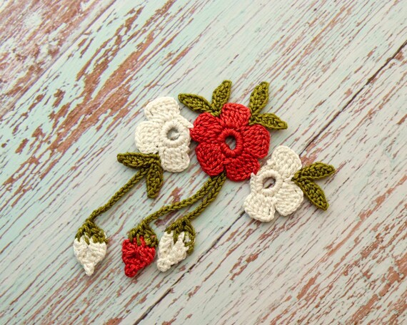 Red White Crochet Floral Patchembroidered Floral Bouquet - Etsy
