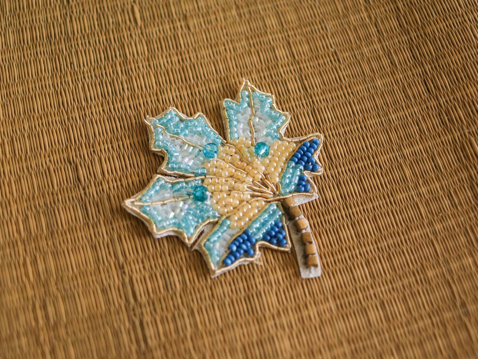 Blue Maple Leaf Beaded Patch, Handmade Embroidered Quirky Leaf Applique ...