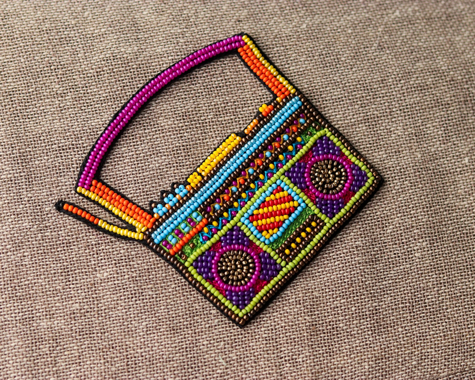 Radio Beaded Embroidered Patch,quirky Handmade Beaded Applique,boho ...