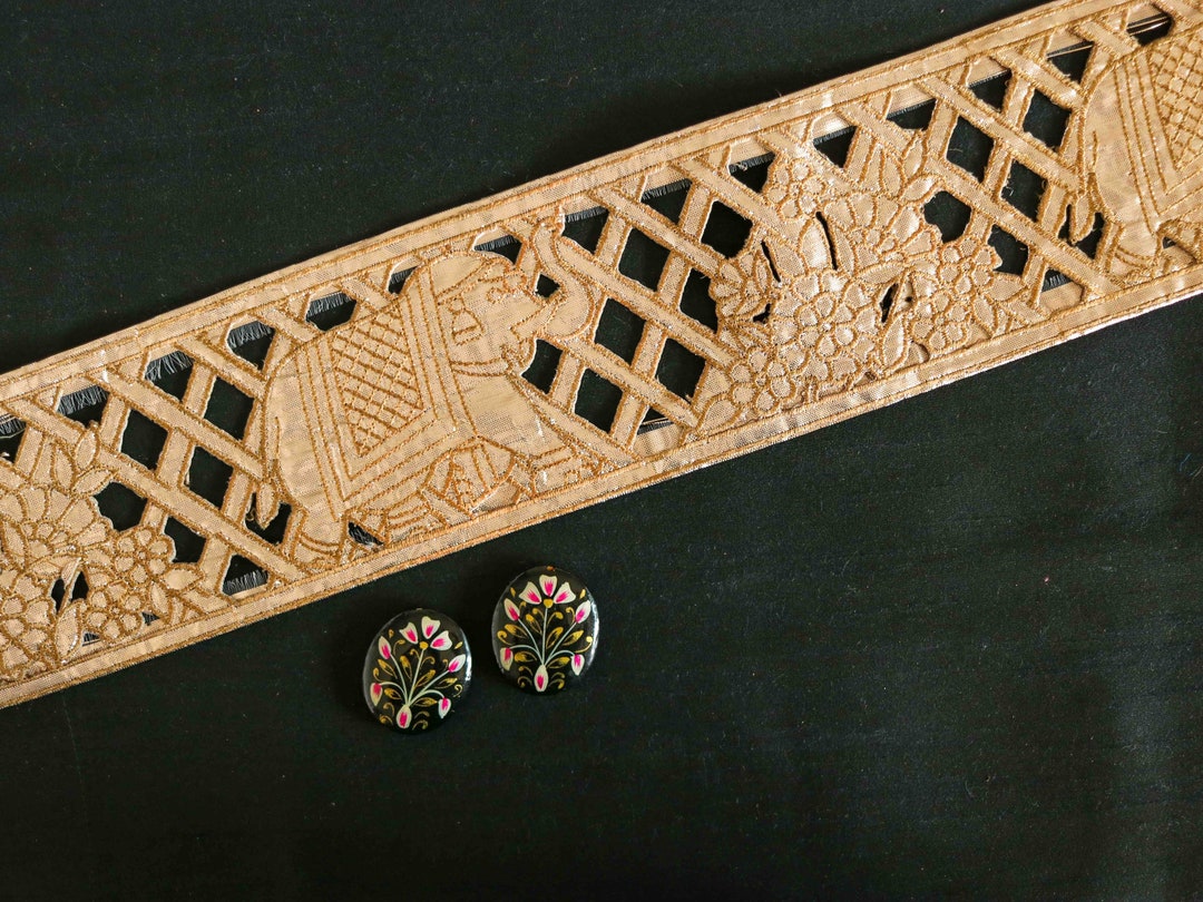 Gold Foil Elephant Cutwork Trim,rose Gold Elephant Floral Border,boho ...
