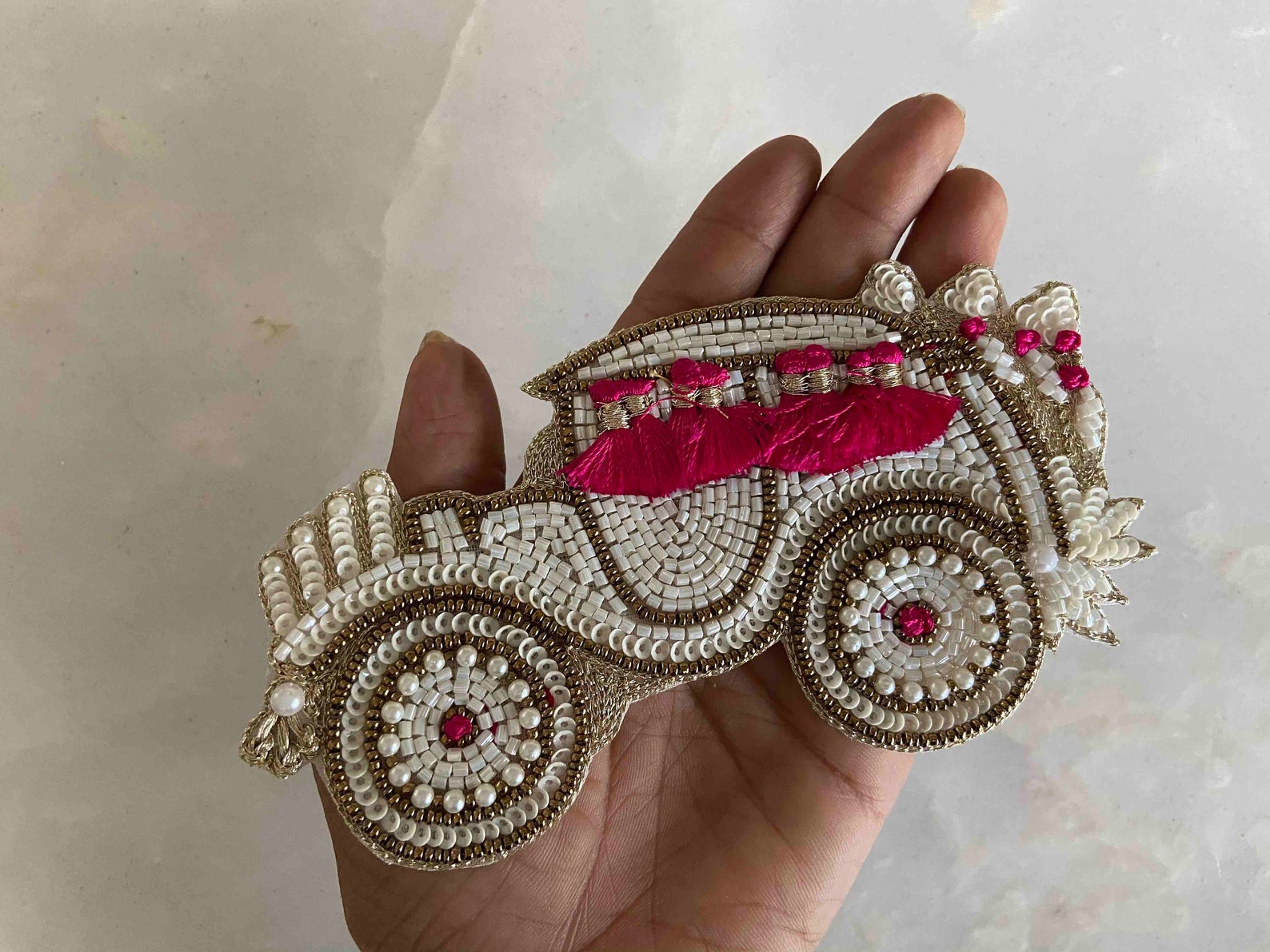 White Beaded Embroidered Car patchHandmade White Buggy | Etsy