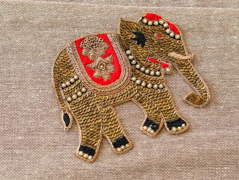 Gold Red Elephant Embroidered Patch,handmade Embroidered Applique ...