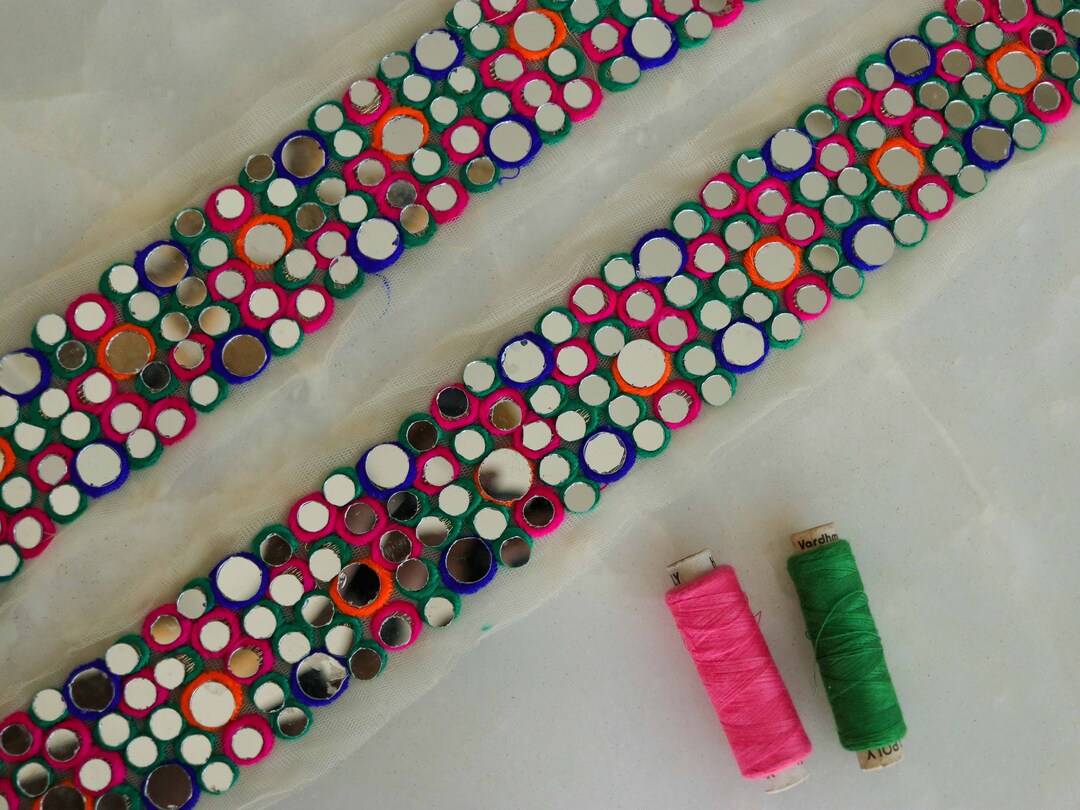Colourful Mirror Embroidered Trim,handmade Multicolour Indian Border ...