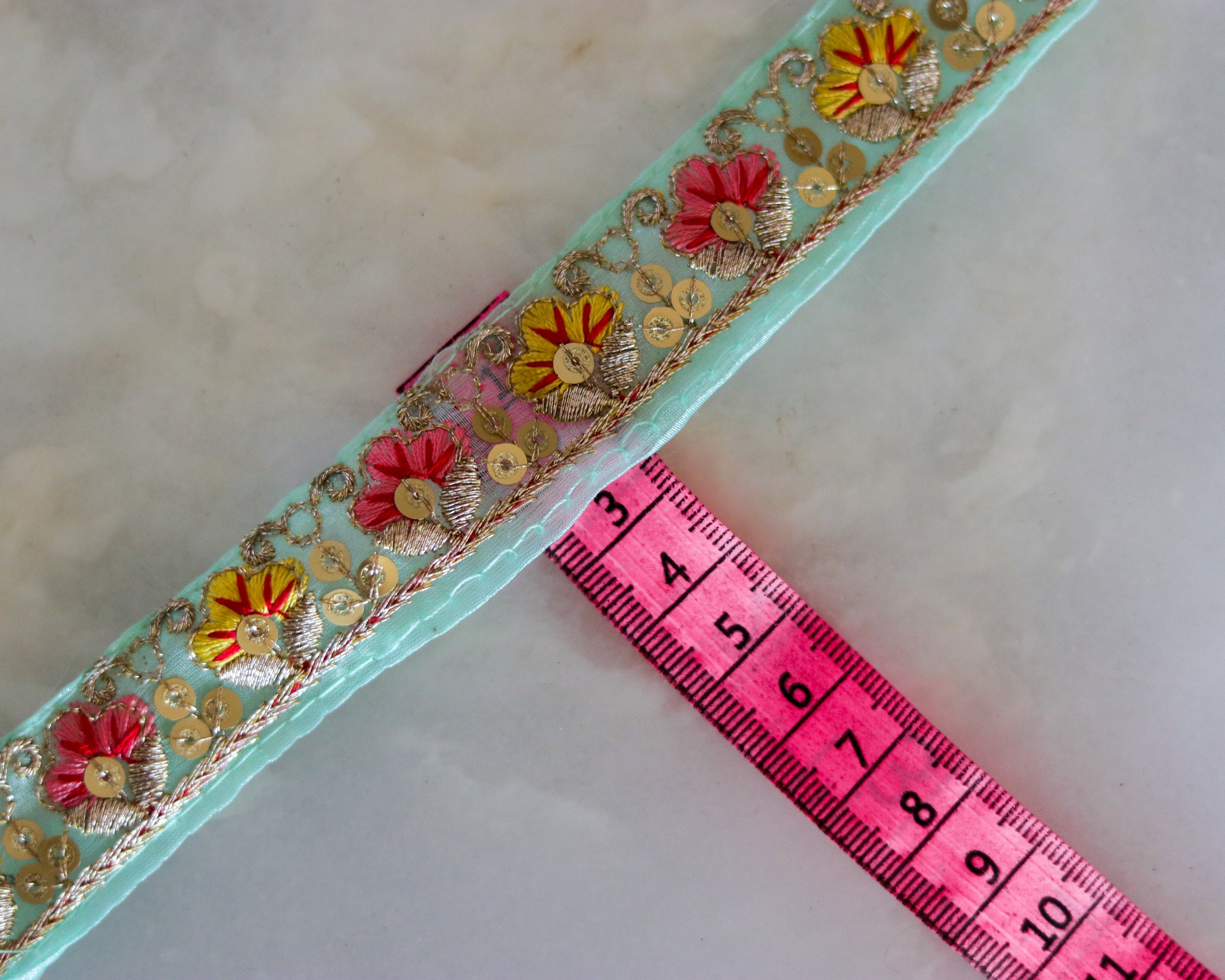 Green Net Floral Embroidered Trimmint Green Floral | Etsy