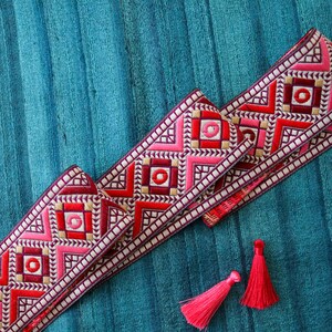 Beige Red Geometric Jacquard Trim,pink Red Checks Brocade Border,indian ...