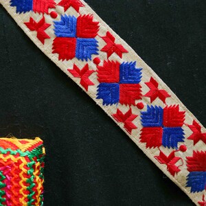 Red Blue Floral Phulkari Trim,embroidered Indian Border,geometric ...