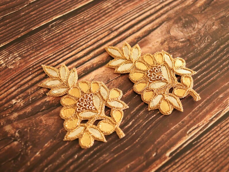 Regal Gold Floral Embroidered Patch,handmade Embroidered Royal Gota ...