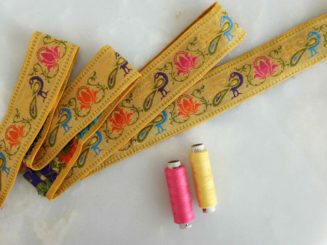 Yellow Peacock Banarasi Brocade Trim,indian Brocade Lace,yellow ...