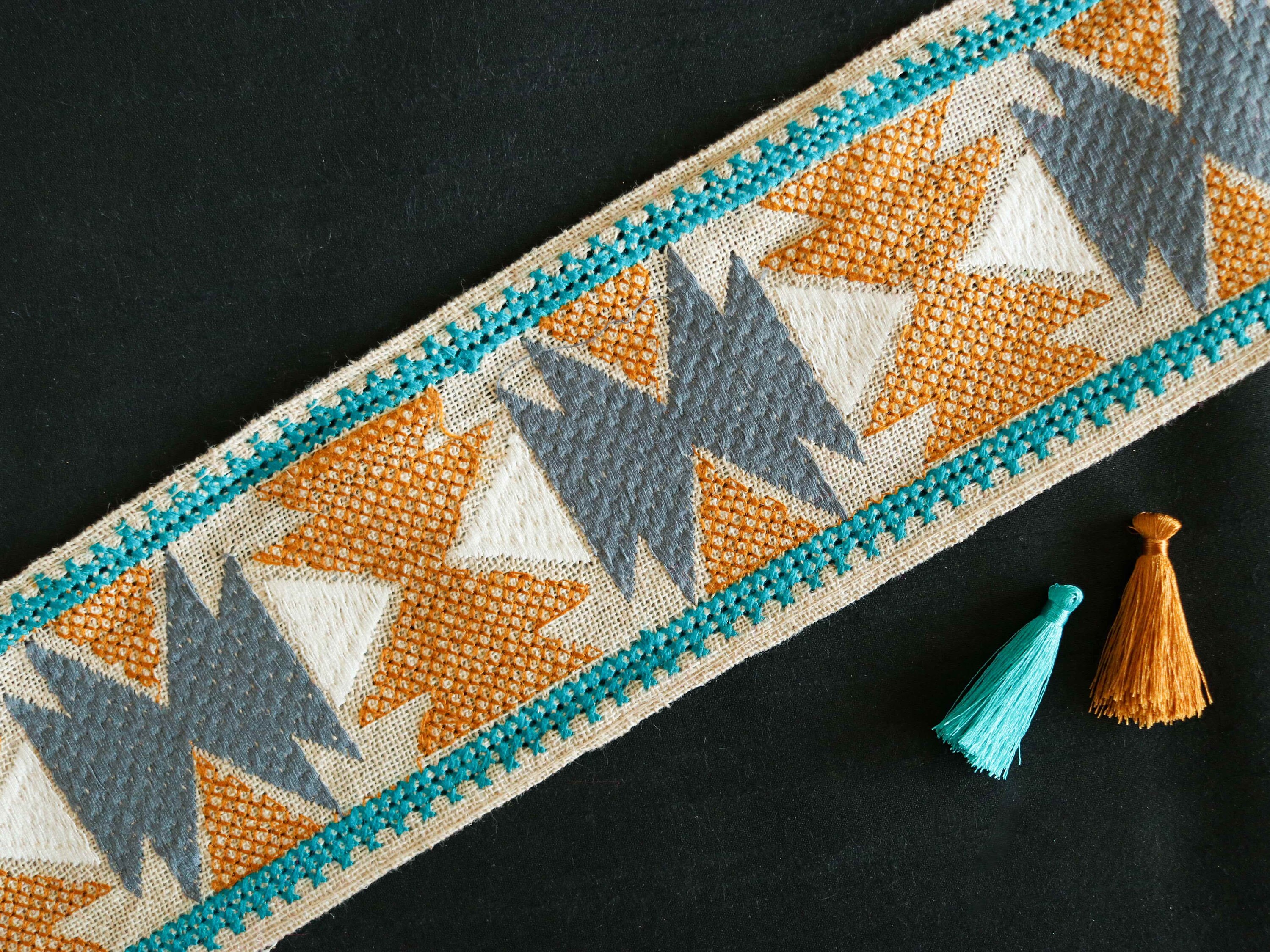 White Teal Rustic Embroidered Trimcross Stitch Embroidery - Etsy