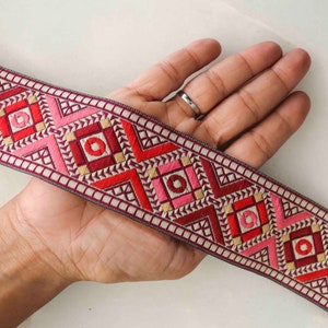 Beige Red Geometric Jacquard Trim,pink Red Checks Brocade Border,indian ...