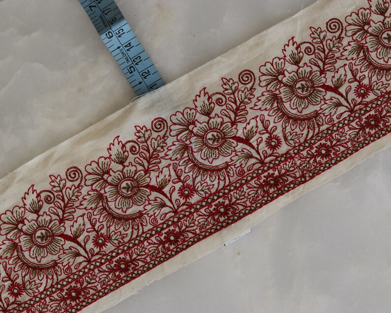 Red White Floral Embroidered Trimwhite Floral | Etsy