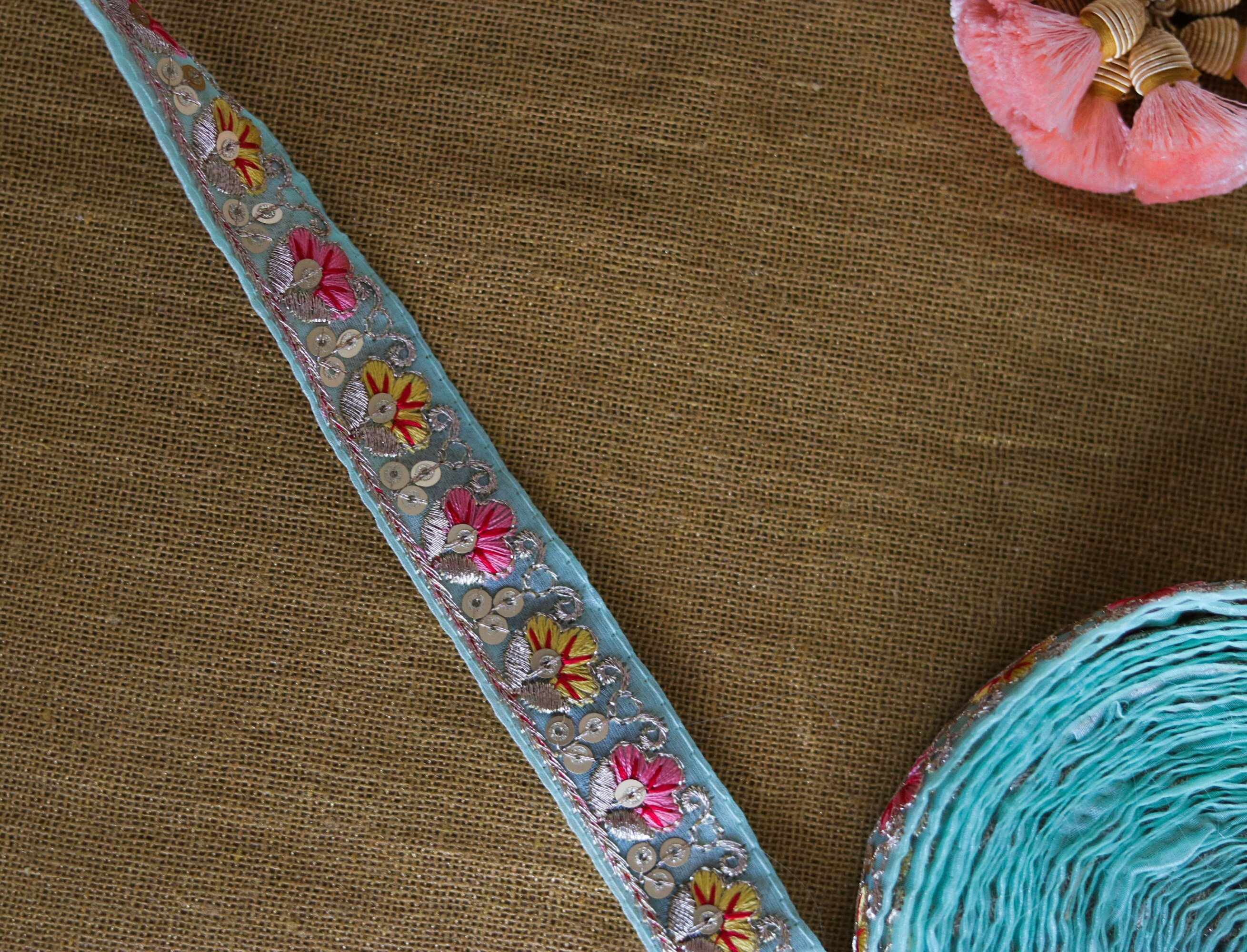 Green Net Floral Embroidered Trimmint Green Floral | Etsy