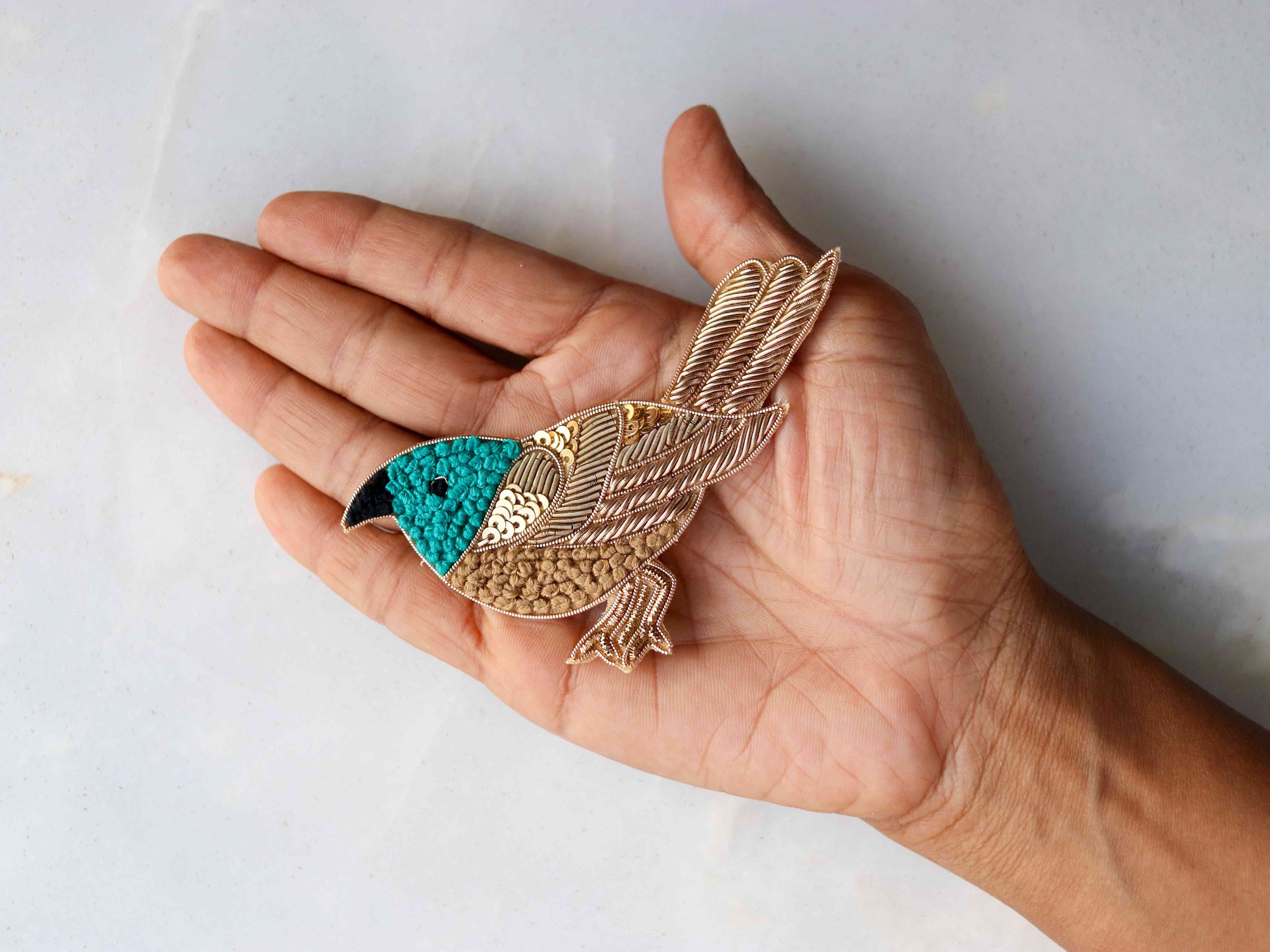 Teal Gold Parrot embroidered patchHandmade Parrot | Etsy