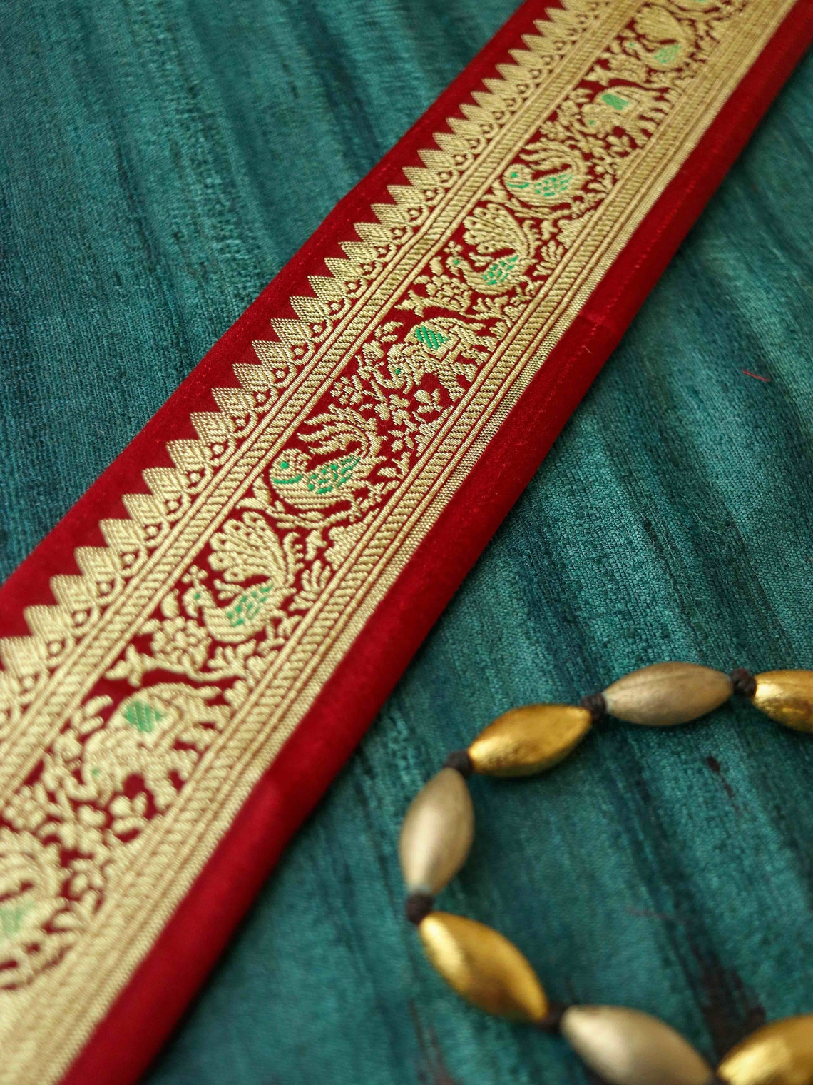 Maroon Peacock Elephant Banarasi Trimhandmade Deep Red | Etsy