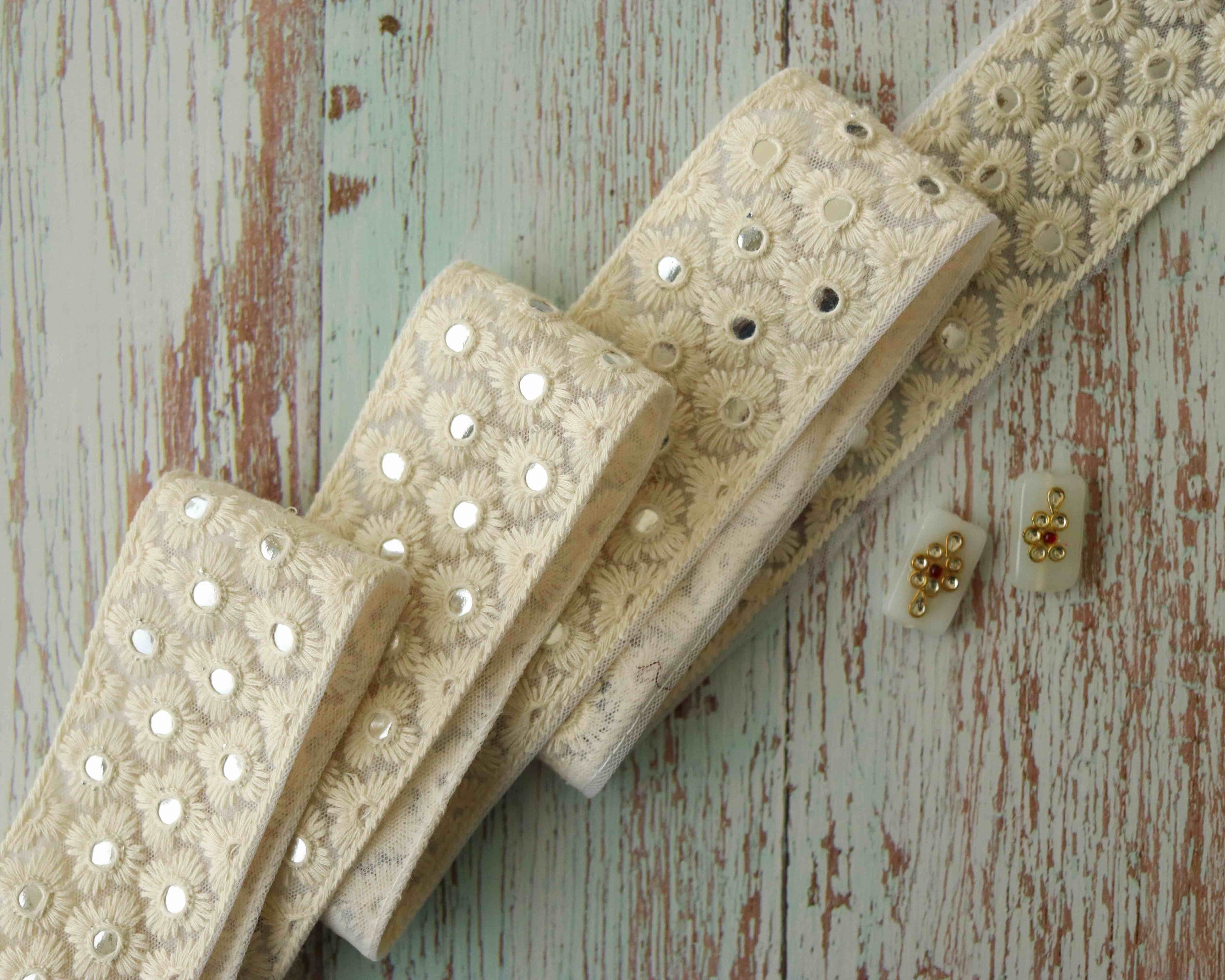 White Floral Mirror Sequin Trimembroidered Indian Net Sequins - Etsy