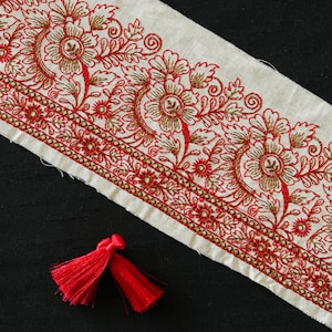 Red White Floral Embroidered Trim,white Floral Border,madhubani ...