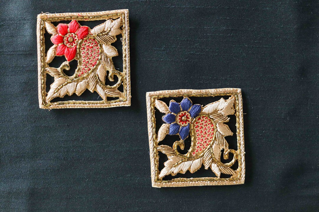 Gold Cutwork Embroidered Pocket Patch,handmade Indian Gold Red Blue ...