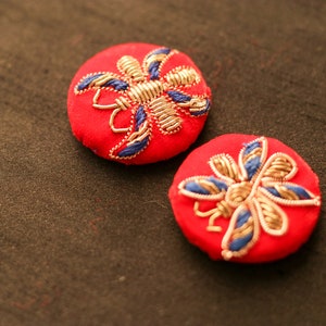 Red Blue Butterfly Velvet Button,handmade Embroidered Button,velvet ...