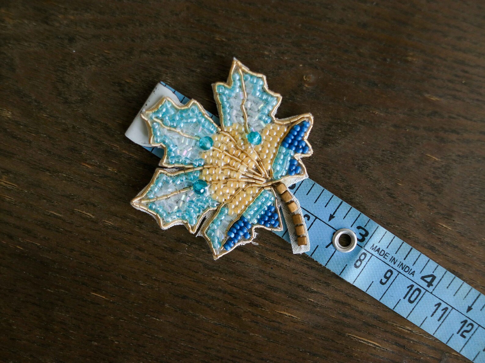 Blue Maple Leaf Beaded Patch, Handmade Embroidered Quirky Leaf Applique ...