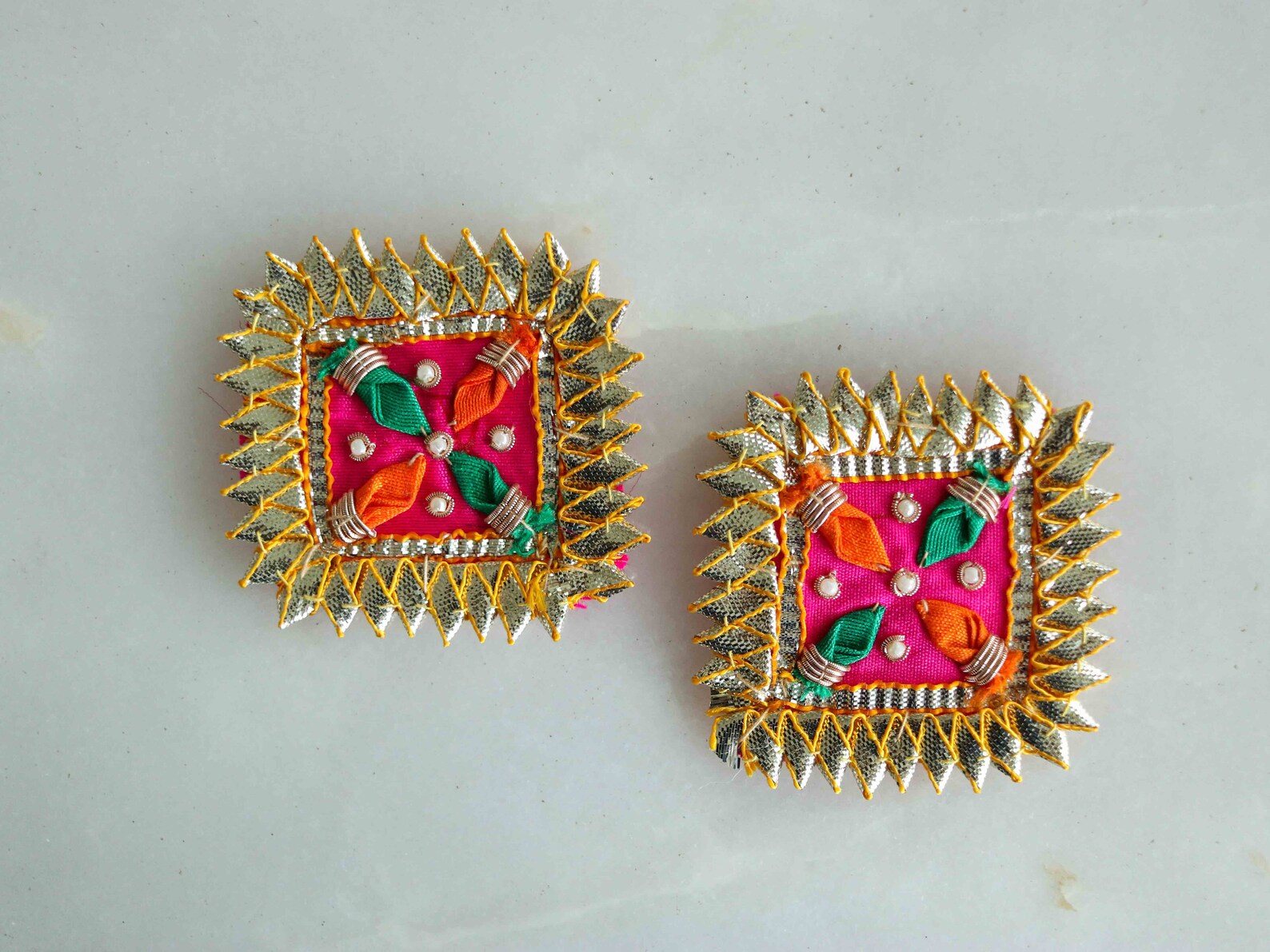 Square Pink GOld Embroidered PatchIndian Handmade Gota | Etsy