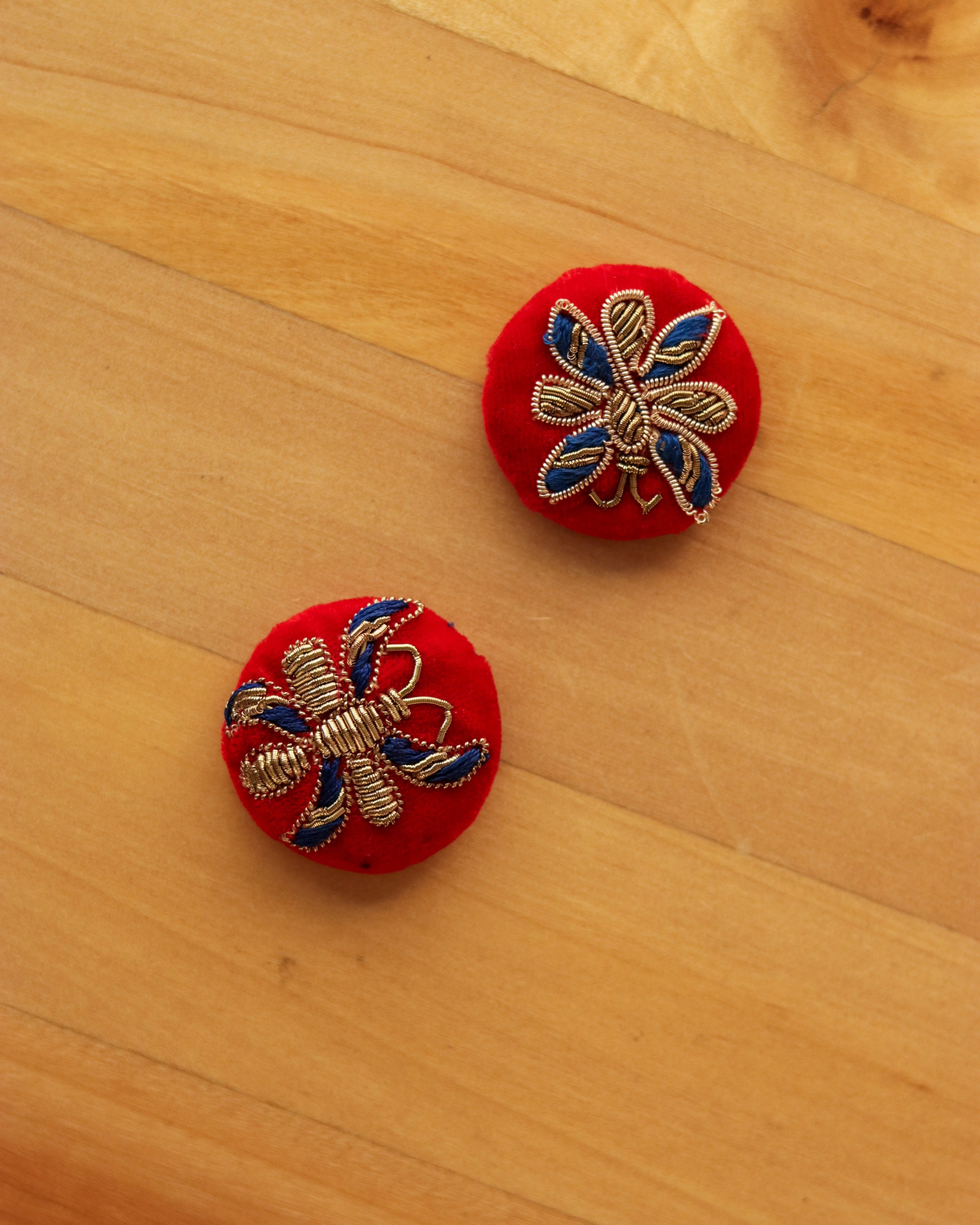 Red Blue Butterfly Velvet Buttonhandmade Embroidered - Etsy