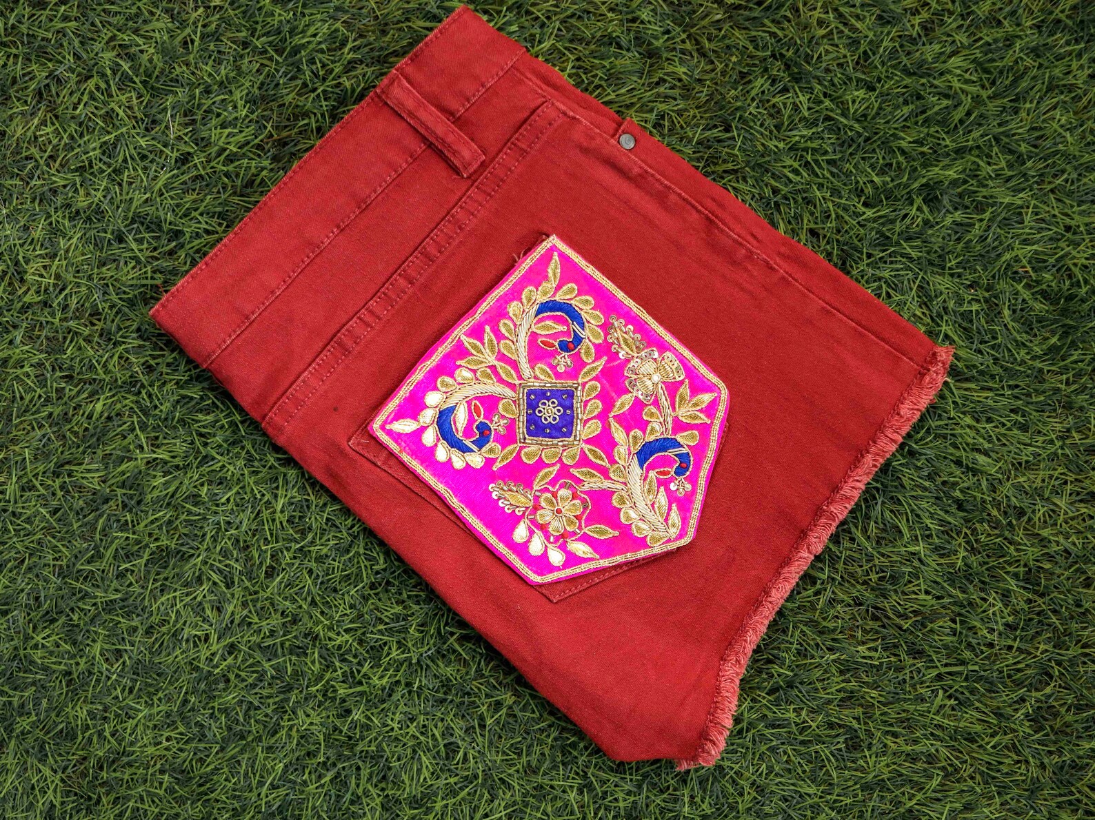 Pink Gold Embroidered Pocket PatchHandmade Indian Pink Pocket | Etsy