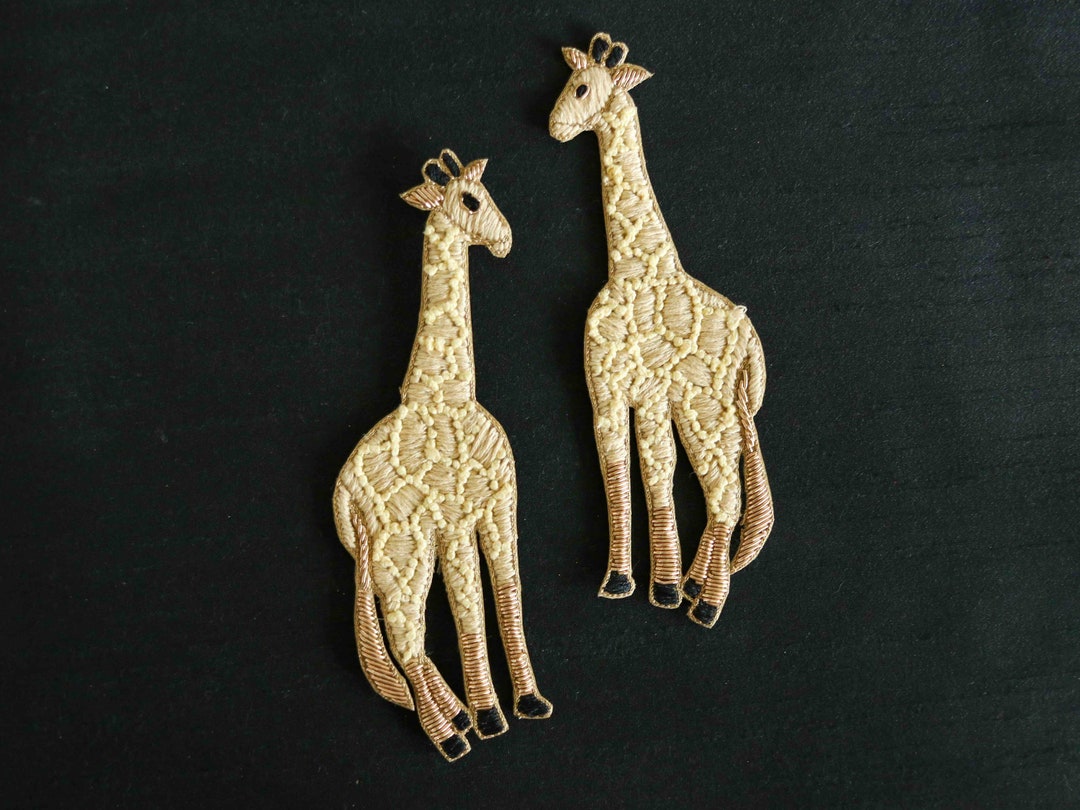 Quirky Beige Giraffe Embroidered Patch,handmade Giraffe Applique,boho ...
