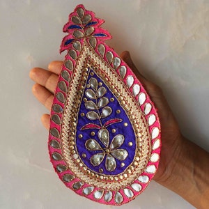 Pink Blue Teardrop Embroidered Patch,indian Handmade Teardrop Gota ...