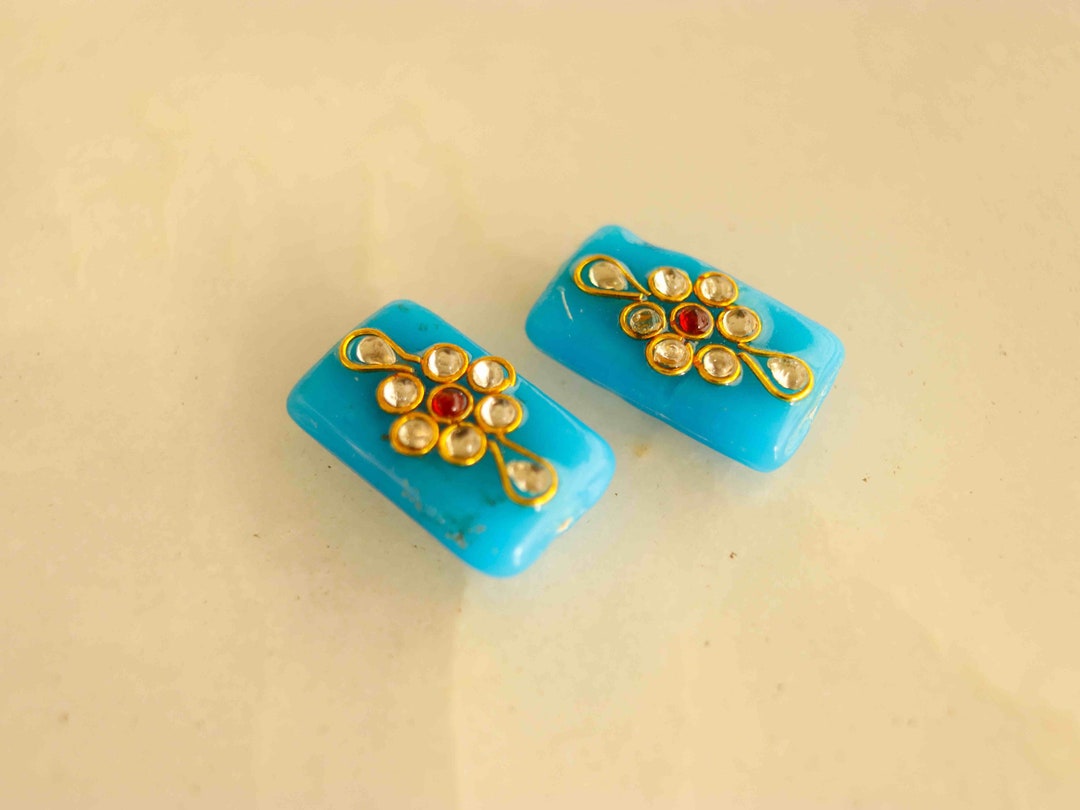 Blue Glass Kundan Indian Button,blue White Kurta Button, Jaipur Kundan ...