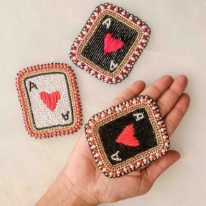 Black White Heart Cards Patch,handmade Beaded Playing Cards Applique ...