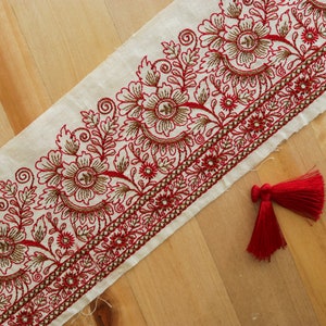 Red White Floral Embroidered Trim,white Floral Border,madhubani ...