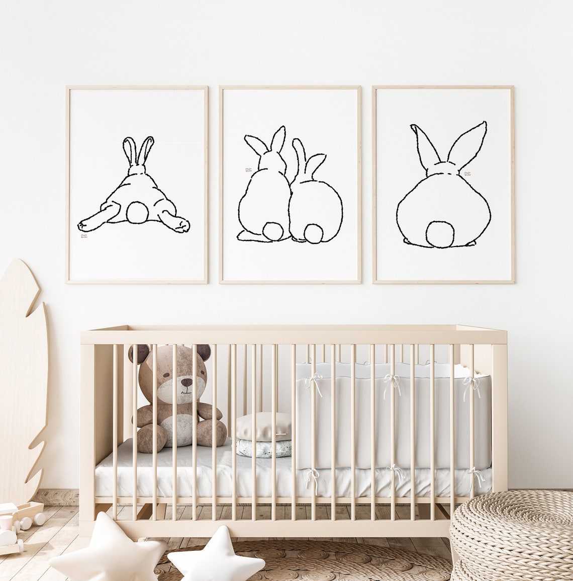 Bunny Line Print Set of 3, Bunny Rabbit Print, Line Drawing, Easter ...