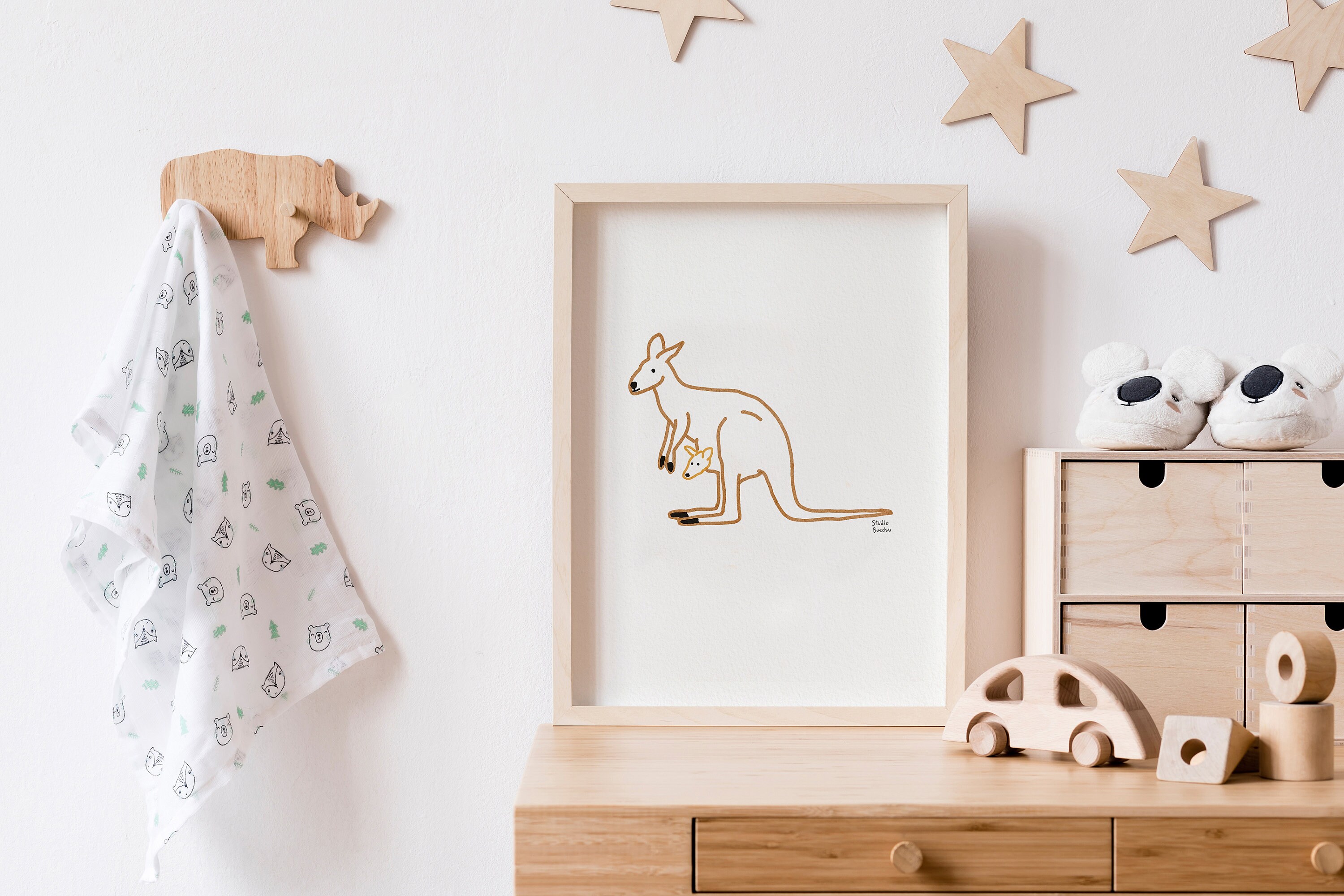 Kangaroo Wall Art, Animal Print Line Drawing, Nursery PRINTABLE Wall ...