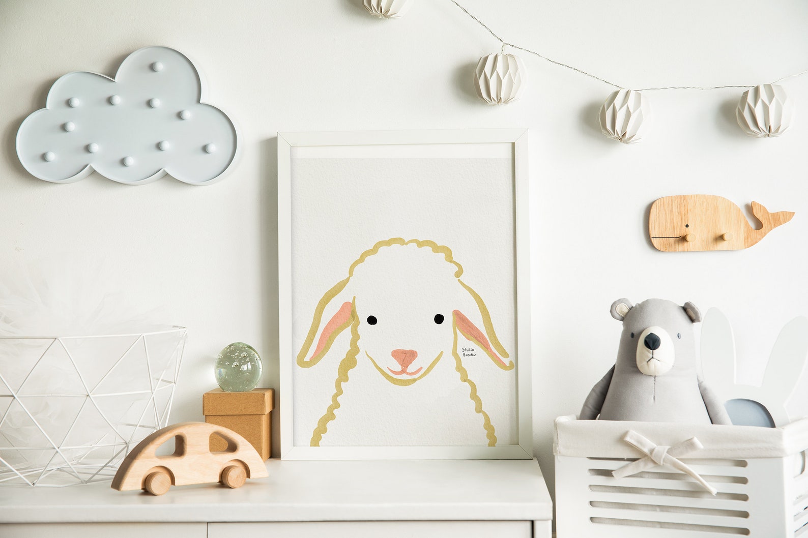 Baby Lamb Wall Art, Baby Sheep Art, Animal Print Line Drawing, Nursery ...