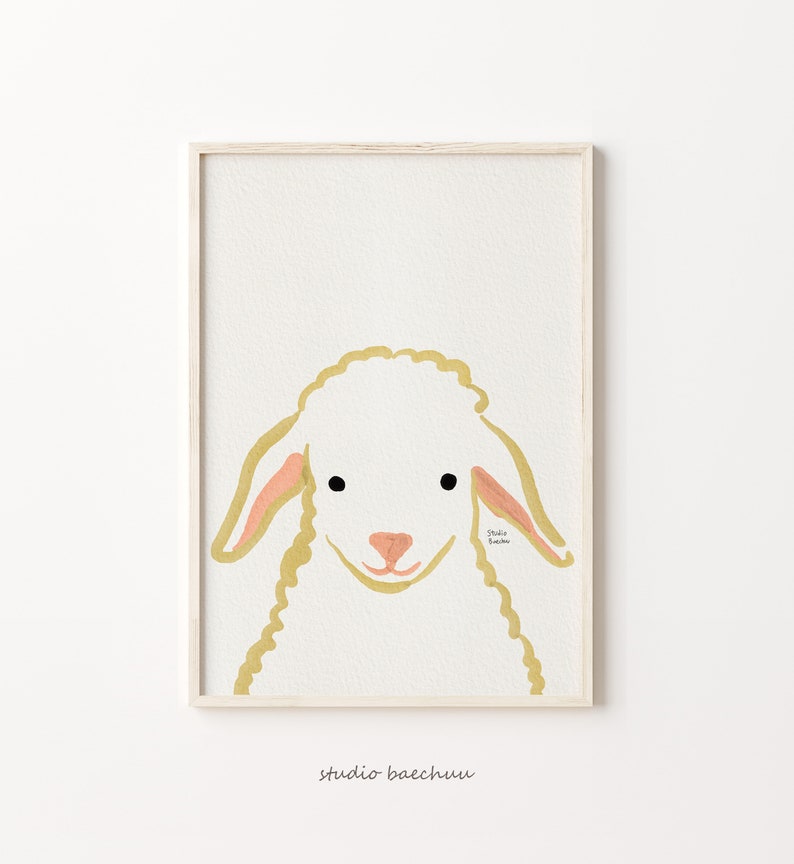 Baby Lamb Wall Art, Baby Sheep Art, Animal Print Line Drawing, Nursery ...