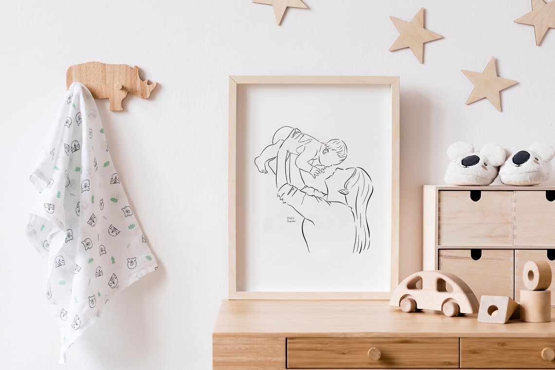 Mom and Baby Line Art Mother and Baby Art Printable Family - Etsy