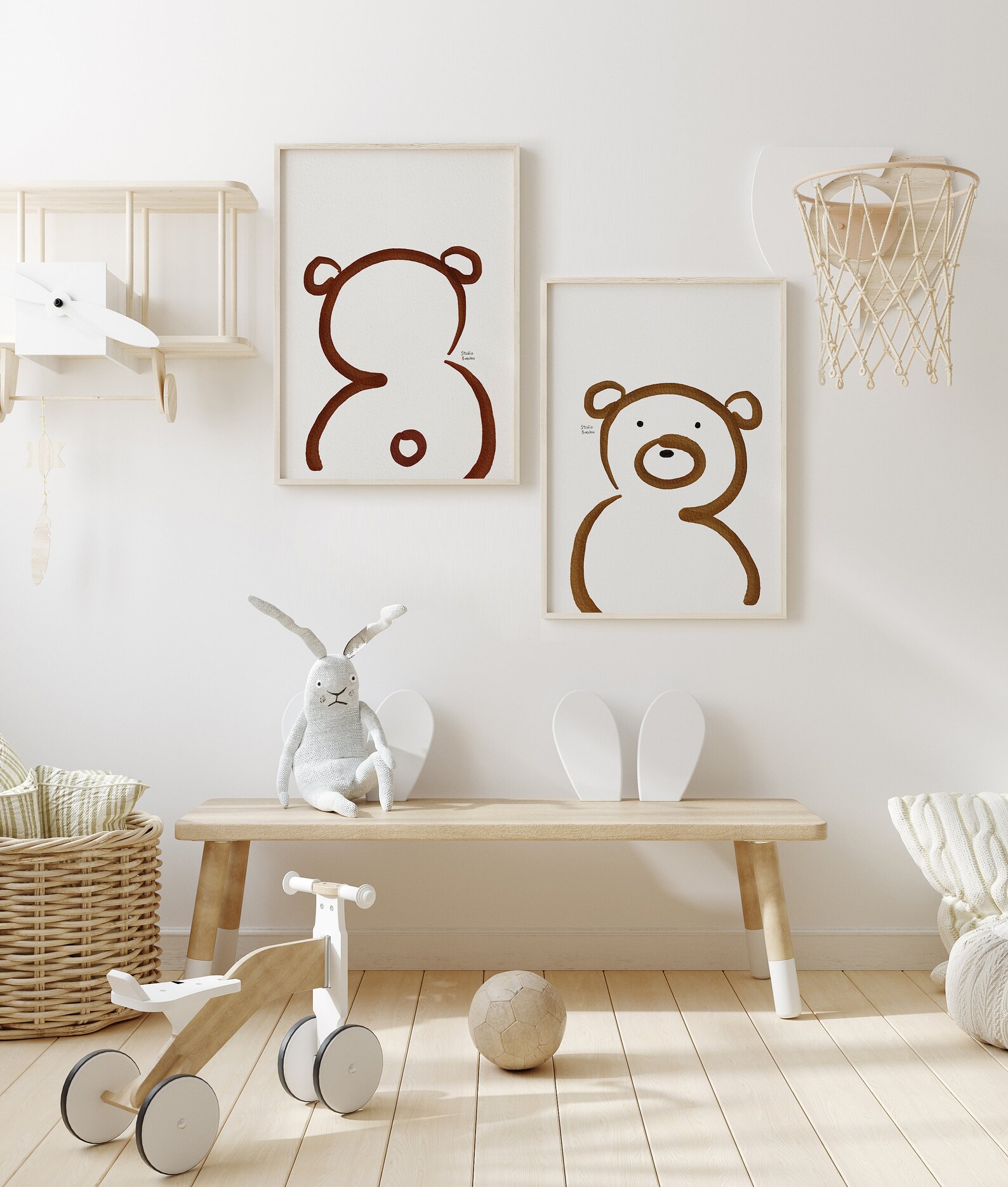 Baby Bear Line Print Set of 2, Baby Bear Print, Line Drawing, Baby Bear ...