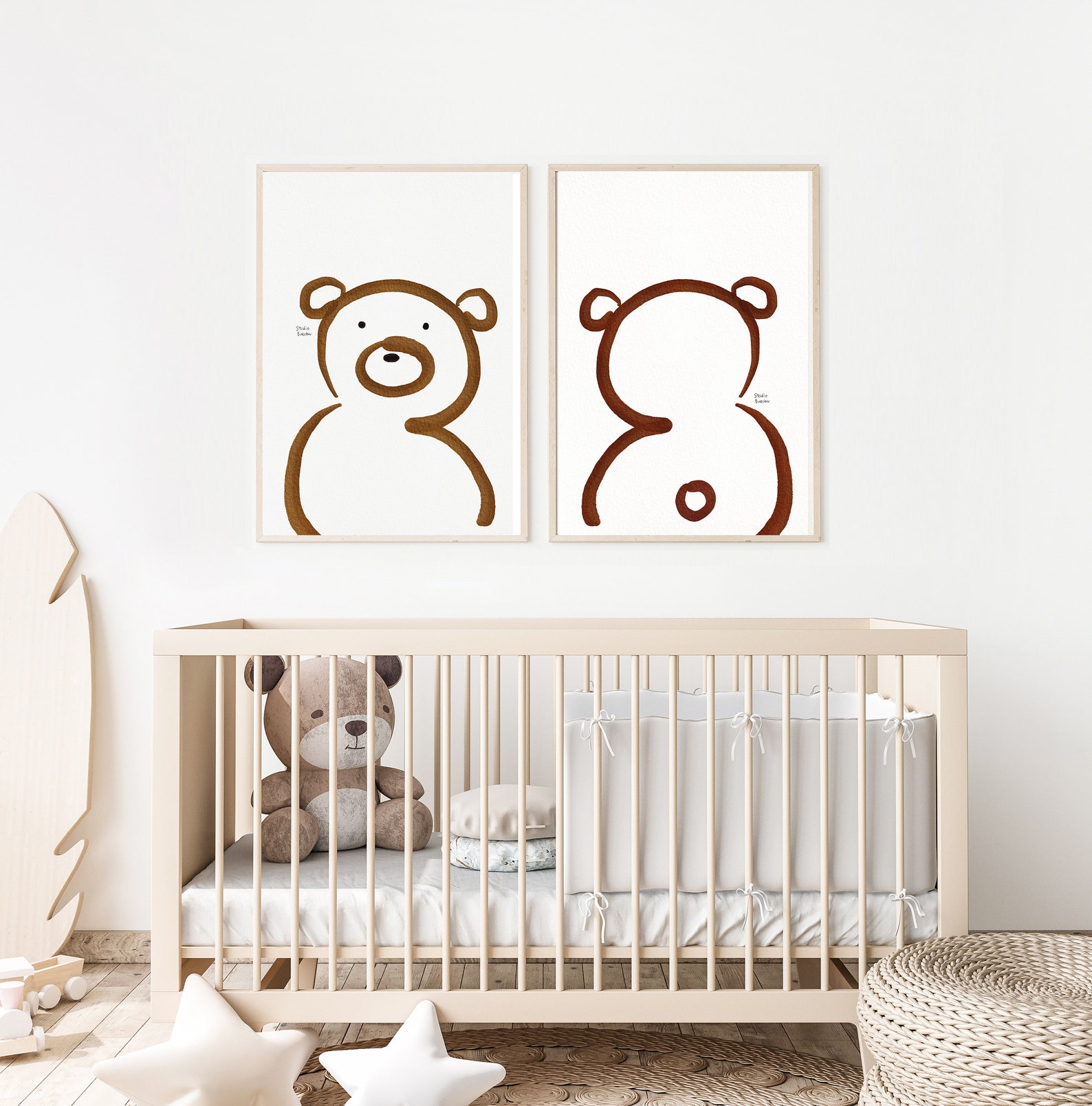 Baby Bear Line Print Set of 2, Baby Bear Print, Line Drawing, Baby Bear ...