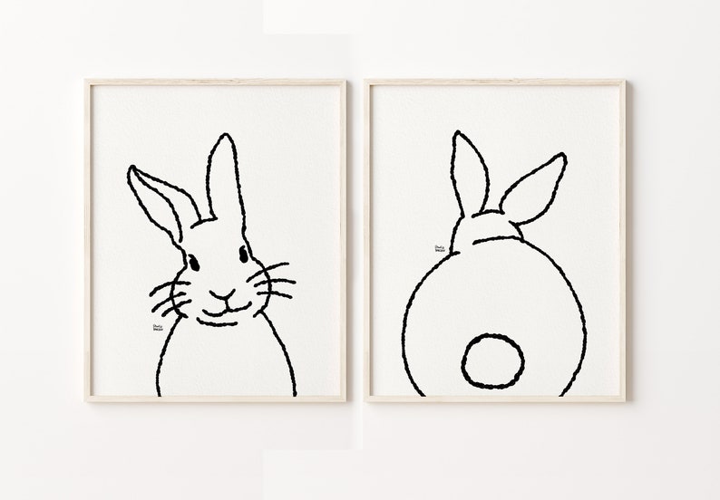 Bunny Line Print Set of 2, Bunny Rabbit Print, Line Drawing, Easter ...