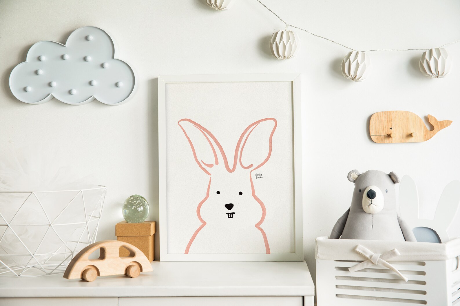 Baby Rabbit Print, Animal Print Line Drawing, Nursery PRINTABLE Wall ...